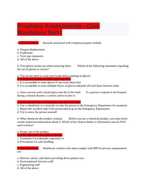 Prophecy Assessments Core Mandatory Part I With Answers Exams