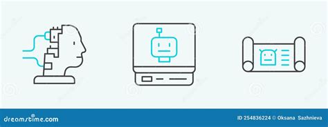 Set Line Robot Blueprint For Maintenance And Icon Vector Stock Vector Illustration Of Cyborg