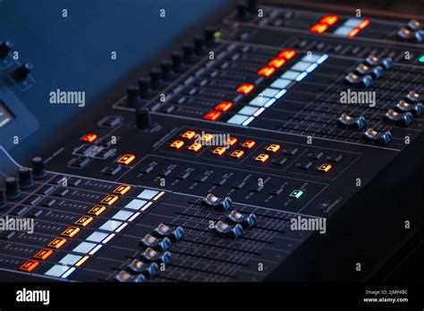 Professional Sound And Audio Mixer Control Panel With Buttons And Sliders Stock Photo Alamy