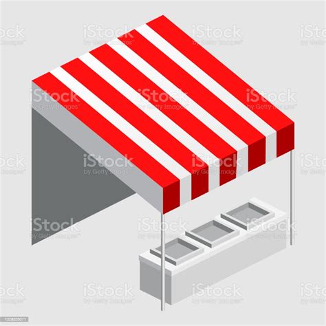 등가 시 시장 노점 텐트 거리 차양 캐노피 키오스크 카운터 공정 길거리 음식 시장 식료품 상품에 대한 흰색 빨간색 문자열 격리된 벡터 3차원 형태에 대한 스톡 벡터 아트 및