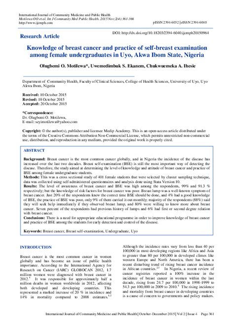 Pdf Knowledge Of Breast Cancer And Practice Of Self Breast
