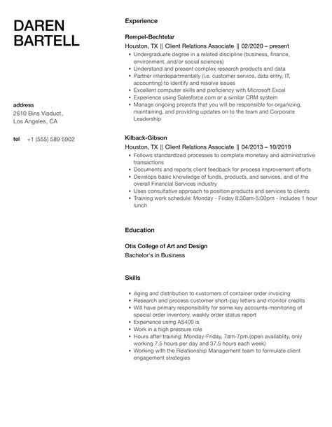 Client Relations Associate Resume Samples Velvet Jobs