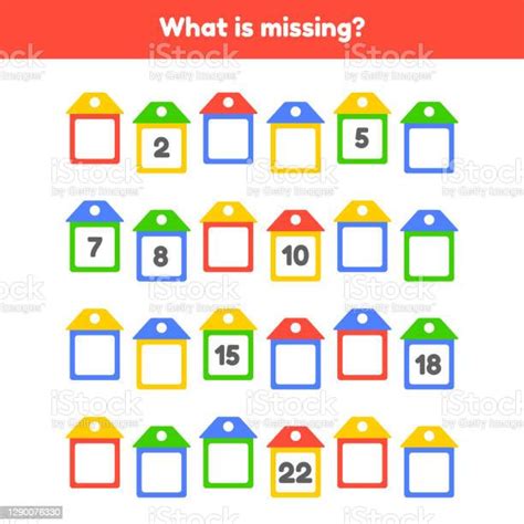 벡터 그림입니다 무엇이 숫자를 놓치고 있는가 유치원 어린이를위한 워크 시트 유치원 및 학령기 연령 색상 하우스 0명에 대한 스톡 벡터 아트 및 기타 이미지 Istock