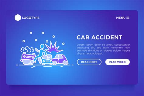 자동차 사고 개념 충돌 자동차와 반전 자동차 얇은 라인 아이콘 자동차 보험에 대 한 웹 페이지 템플릿입니다 복사 공간이 있는 최신 벡터 그림입니다 거꾸로에 대한 스톡 벡터
