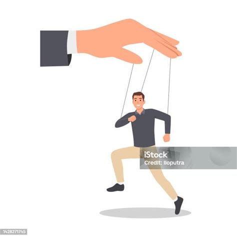 꼭두각시 주인에 의해 통제되는 사업가의 젊은 남자 비즈니스 개념 삽화 흰색 배경에 격리된 플랫 벡터 일러스트 레이 션 감독에