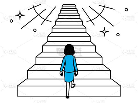 一个女人开始爬楼梯的背影矢量插图