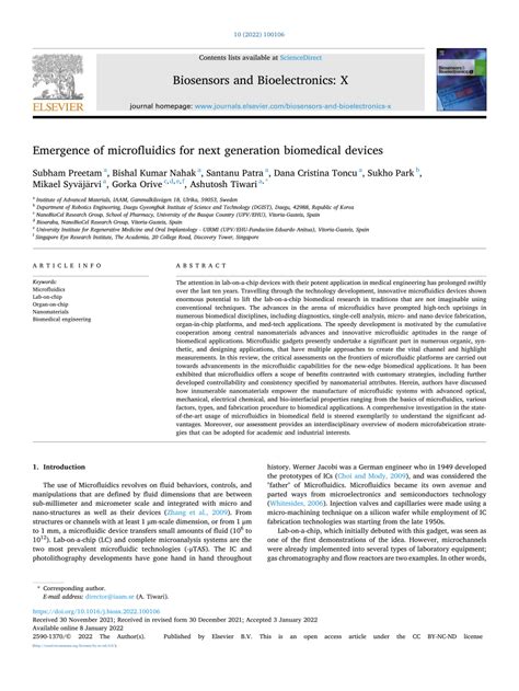 Pdf Emergence Of Microfluidics For Next Generation Biomedical Devices