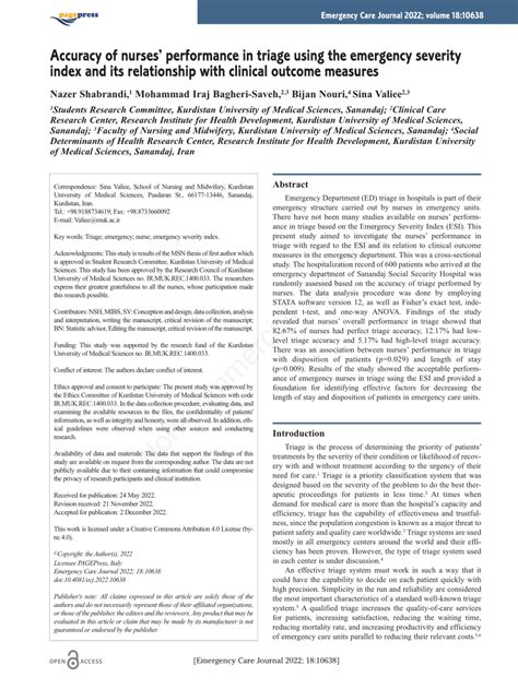 Pdf Accuracy Of Nurses Performance In Triage Using The Emergency