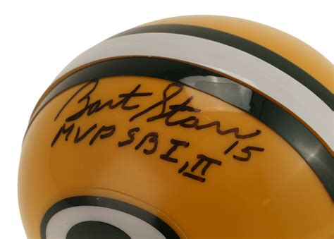 Bart Starr Signed Green Bay Packers Mini Helmet With 15 And Mvp Sb I