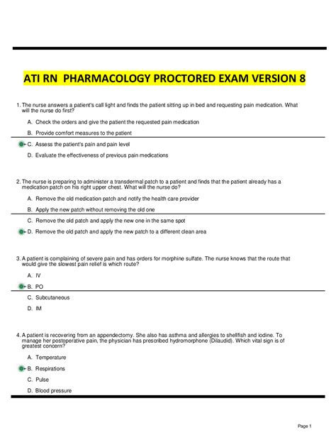 Ati Rn Pharmacology Proctored Exam Version 8 Complete Questions