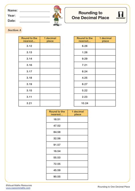 Rounding To One Decimal Place Worksheet Fun And Engaging Year 5 Pdf