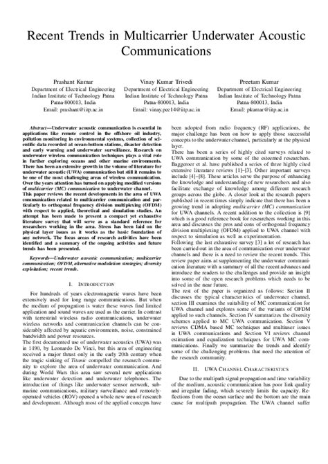 Pdf Recent Trends In Multicarrier Underwater Acoustic Communications