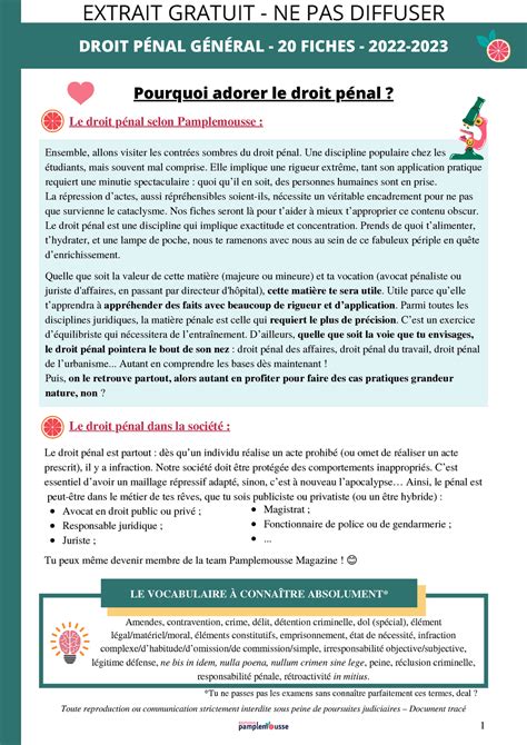 Extrait Gratuit Fiches De Révisions Droit Pénal Général