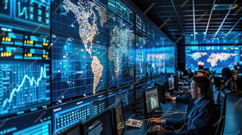 Cybersecurity Operations Center A Bustling Hightech Operations Center With Large Screens