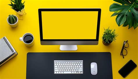 Modern Workspace With Computer Monitor Keyboard Mouse Coffee Cup And