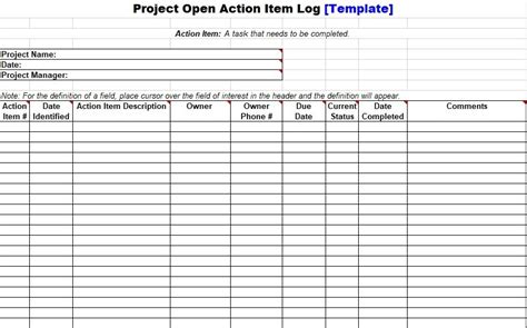Free Action Item Templates Excel MS Word Best Collections