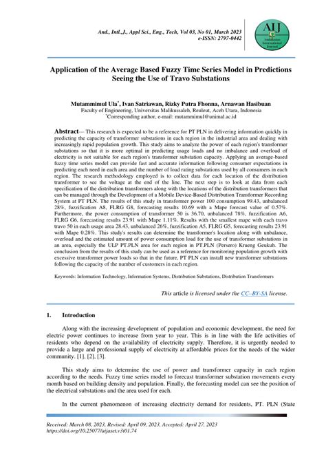 Pdf Application Of The Average Based Fuzzy Time Series Model In