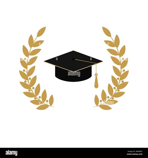 Gold Emblem Class On White Background Graduate Hat And Laurel Wreath Vector Illustration Stock