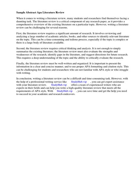 Sample Abstract Apa Literature Review Pdf Citation Abstract Summary