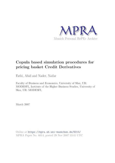 Pdf Copula Based Simulation Procedures For Pricing Basket