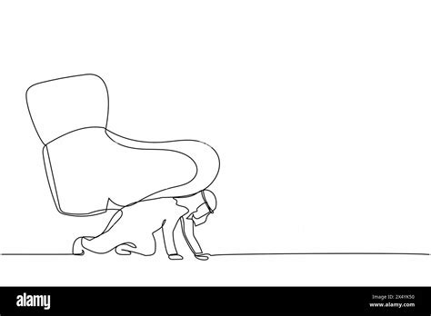 Single One Line Drawing Young Arab Businessman Crawling Under Giant