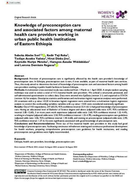 Pdf Knowledge Of Preconception Care And Associated Factors Among