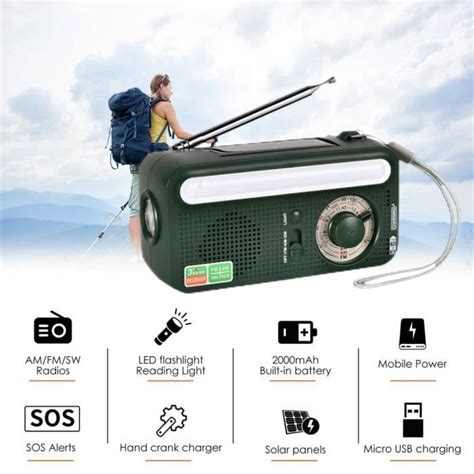 HURRISE radio d urgence Radio à manivelle solaire portable AM FM WB