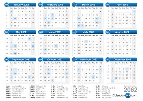 2062 Calendar