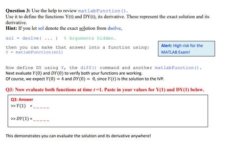 Question 3 Use The Help To Review MatlabFunction Chegg
