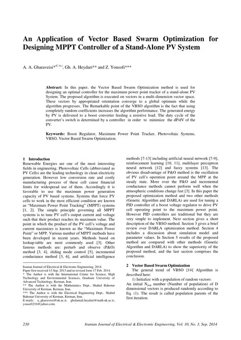 PDF An Application Of Vector Based Swarm Optimization For Designing MPPT Controller Of A Stand