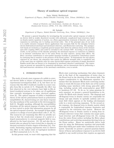Pdf Theory Of Nonlinear Optical Response