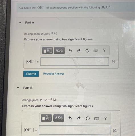 Solved Calculate The Oh Of Each Aqueous Solution With The Chegg Com