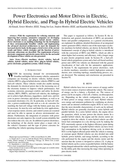 Power Electronics And Motor Drives In Electric Hybrid Electric And Plug