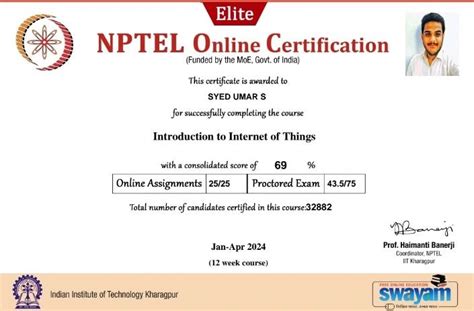 Syed Umar On Linkedin Successfully Completed My Nptel Course In Introduction To Internet Of
