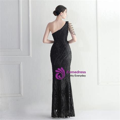 In Stockship In 48 Hours Gold Sequins One Shoulder Beading Split Party