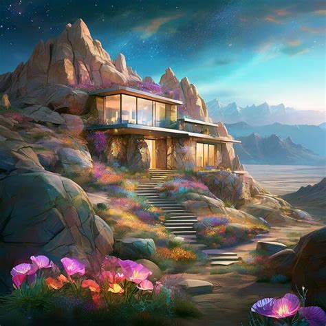 Premium Photo Futuristic Modern Mansion With Huge Golden Stained