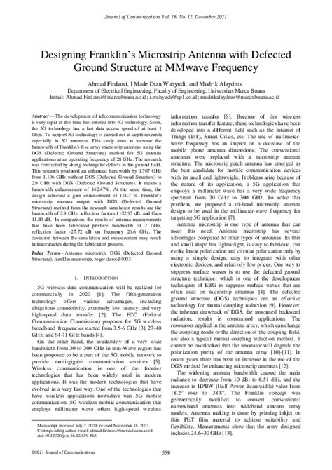 Pdf Designing Franklins Microstrip Antenna With Defected Ground Structure At Mmwave Frequency