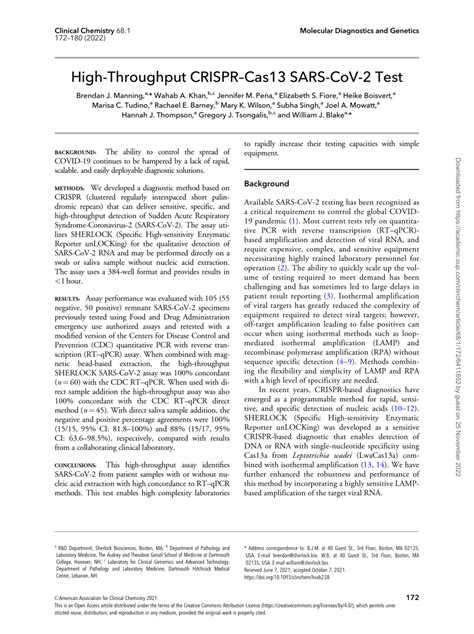 Pdf High Throughput Crispr Cas13 Sars Cov 2 Test