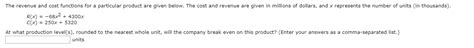 solved the revenue and cost functions for a particular