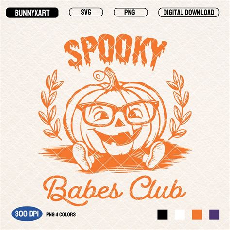 Spooky Babes Club Svg Png Files Retro Halloween Pumpkin Png Spooky