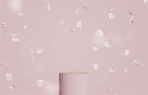 3d 배경 분홍색 연단 디스플레이 꽃 장미 꽃잎이 떨어집니다 화장품 미용 제품 프로모션 단계 파스텔 받침대 추상 광고 여성을 위한 여성 3d 렌더링 복사 공간 모형 3차원