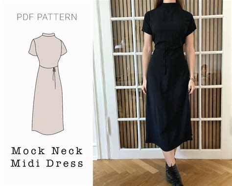 Mock Neck Midi Dress Pdf Pattern Pdf Printable Sewing Etsy Australia