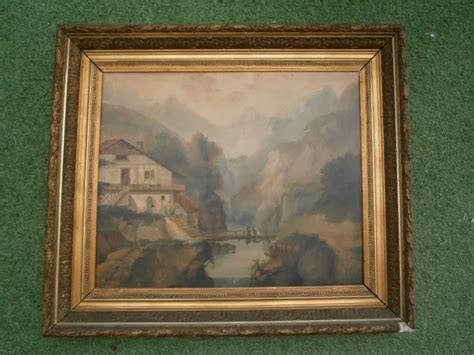 ANCIENNE PEINTURE HST Huile Toile Paysage De Montagne Encadre French
