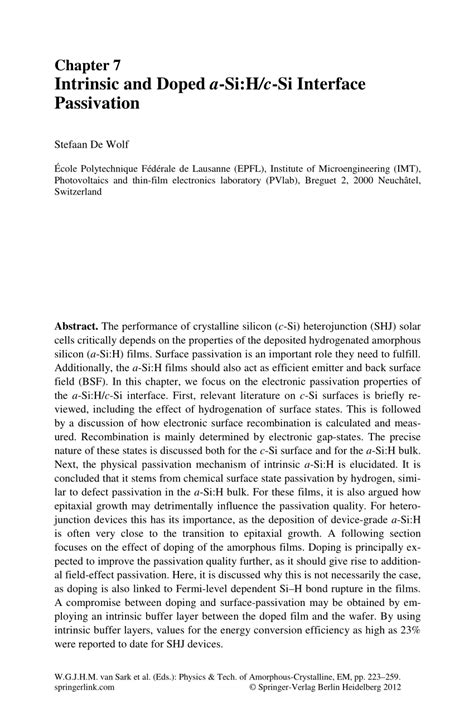 Pdf Intrinsic And Doped A Sihc Si Interface Passivation