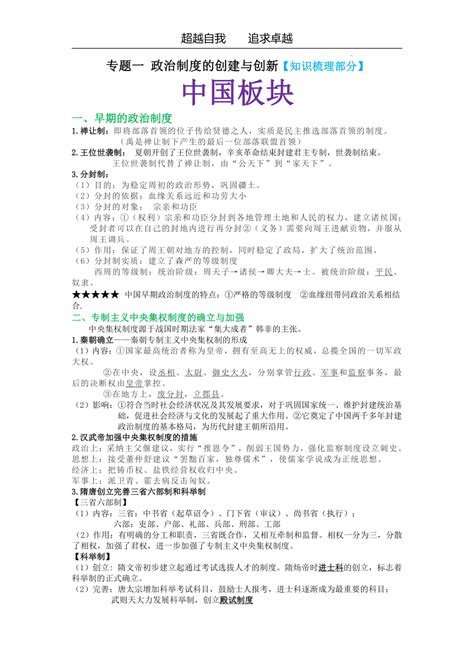 2022年中考历史复习专题一：中外政治制度创建与创新知识梳理部分 21世纪教育网