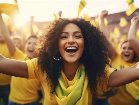 Premium Photo Brazilian Woman Celebrates Her Soccer Teams Victory