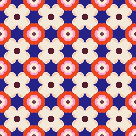 Modern Symmetrical Floral Design In Bold Colors Seamless Pattern