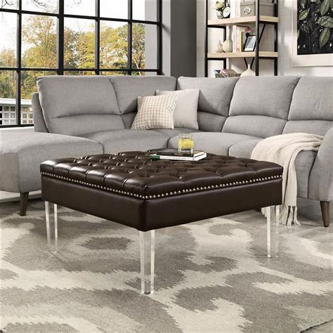 Luke Pu Leather Oversized Button Tufted With Silver Nailhead Trim Clear