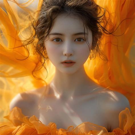 Stunning Picture Cute Young Asian Girl In Orange Dress High Quality