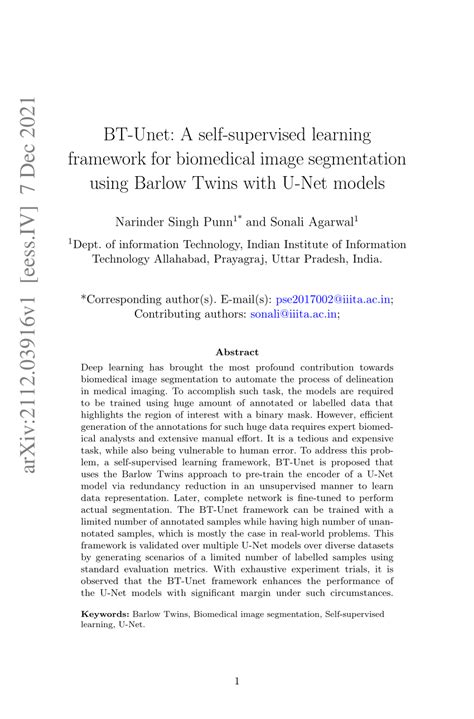 Pdf Bt Unet A Self Supervised Learning Framework For Biomedical